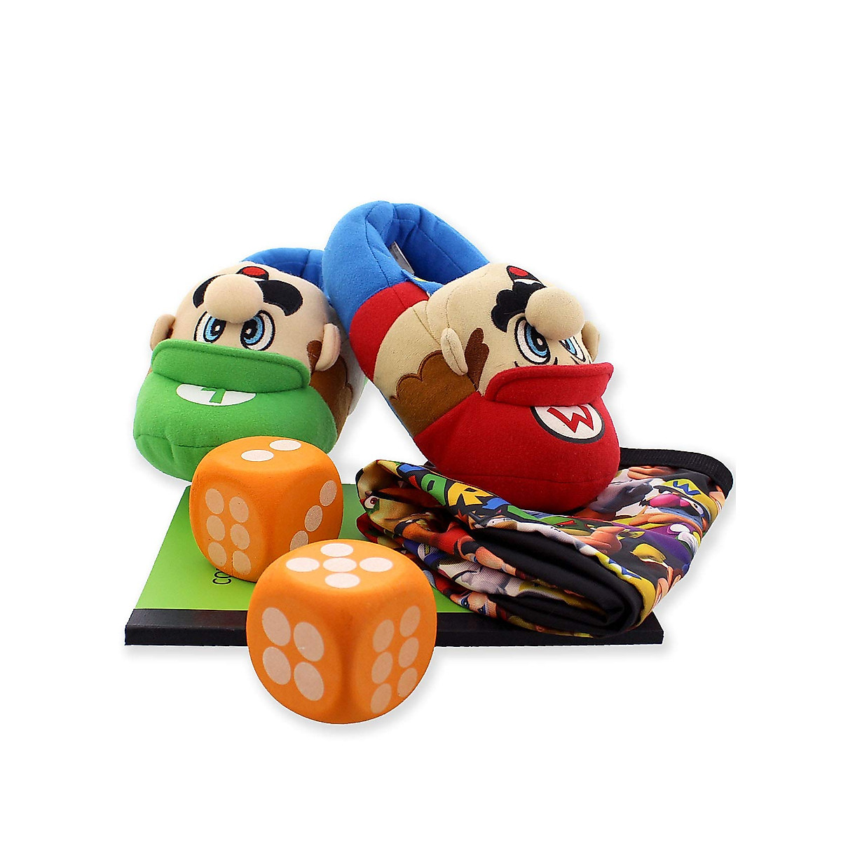 Super Mario Brothers Collapsible Nylon Gift Basket Bucket Tote Bag (One Size, Black/Multi)