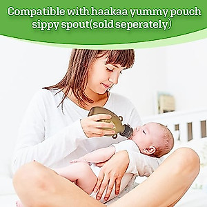 Haakaa Happii Bear Silicone Breast Milk Storage Bag-Refillable Baby Food Squeeze Pouch for Yogurt Puree -Reusable Milk Freezer Bag - Portable & No Leak BPA Free -9 oz 5PK
