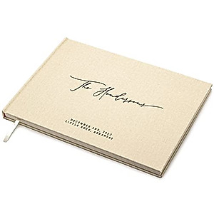 MUUJEE Personalized Guestbook in Cream - Premium Custom Modern Guest Book for Wedding Reception, Birthday Party or Events w/Bookmark Blank Pages for Signing 11.5 x 8.5 inches