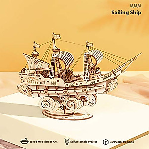 Rolife 3D Wooden Puzzles Model Kit for Adults to Build, Wooden Model Ship Series Sailing Ship Building Model Kit, DIY Crafts Hobbies/Collections/Decorations/Gifts for Friends and Family (Sailing Ship)