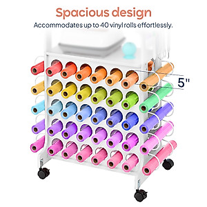 iVyne Vinyl Storage Cart 40 Vinyl Roll Holders for Cricut Organization and Storage Compatible with All Cricut Machines, Compact Craft Cart with Wheels & Tool Holders for Craft Rooms - White