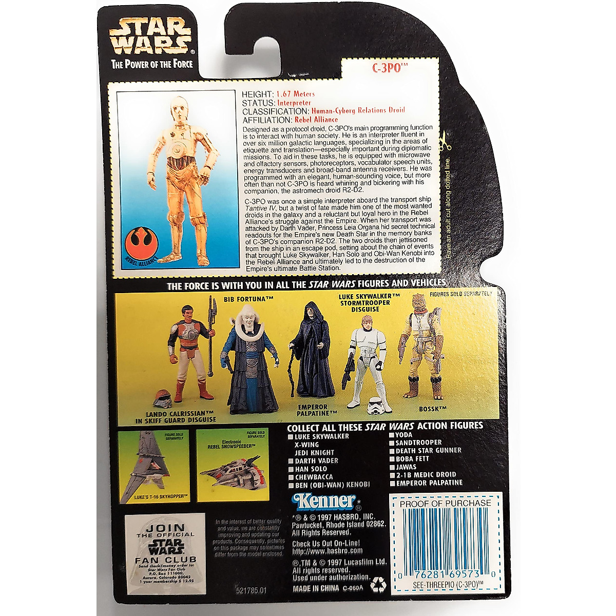 Hasbro 1997 Star Wars Power of The Force C-3po Green Card Action Figure