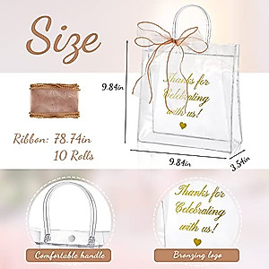 50 Pcs Clear Plastic Gift Bags with Handle Transparent PVC Plastic Gift Wrap Tote Bag Wedding Gift Bags Reusable Small Clear Gift Bags for Shopping Birthday Wedding Party Favor (10 x 10 x 3.5 Inch)