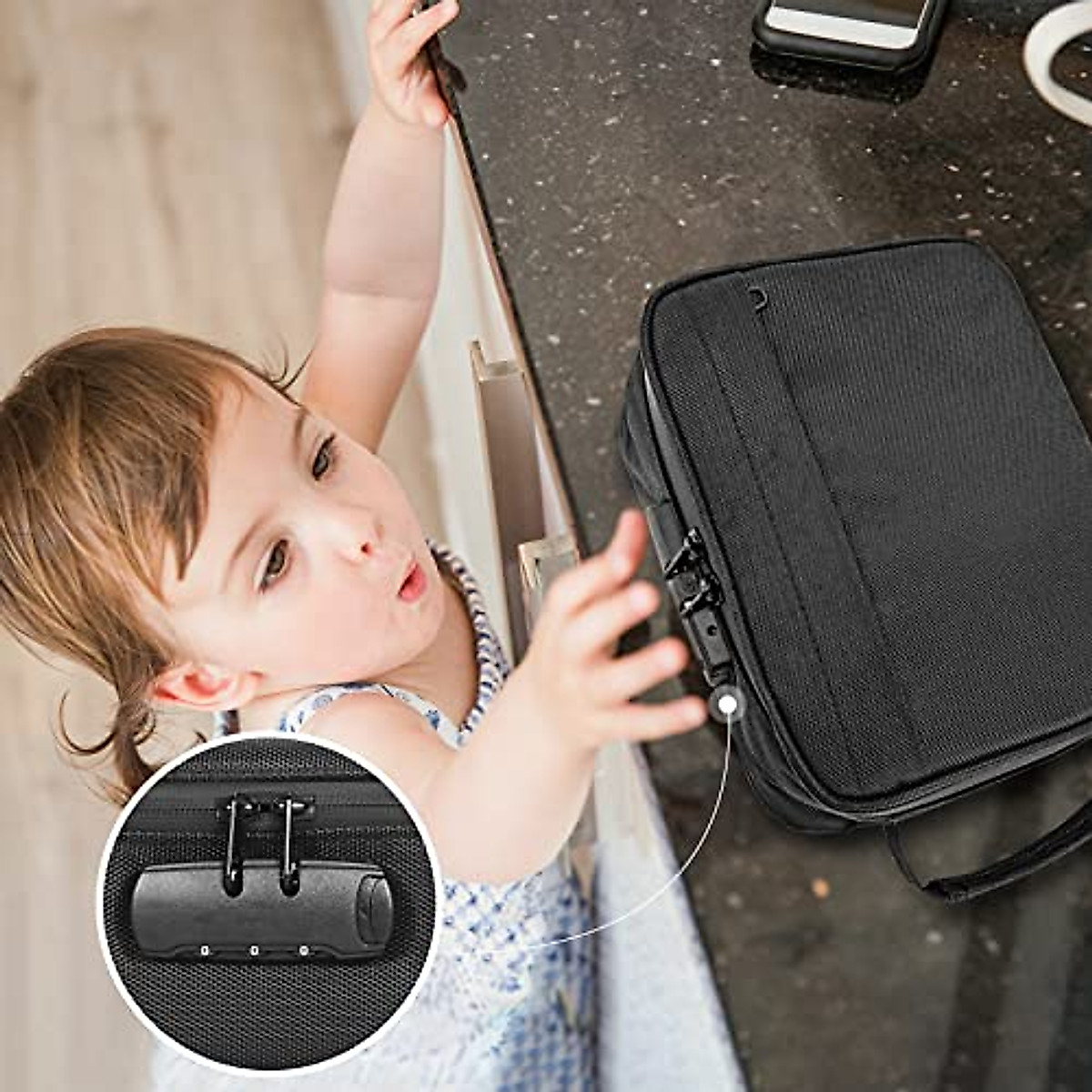 Storage Bag Organizer Case with Combination Lock 9.2 x 7.2 x 3.7 Inch Medicine Lock Box Safe Bag for Travel Storage