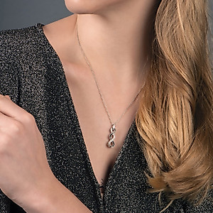 Jewelili Twist Pendant Necklace in Sterling Silver with Natural White Round and Treated Black Diamonds 18" Rolo Chain