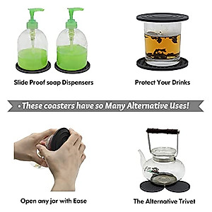 WEGO Coasters for Drinks Set of 6 with Holder, Silicone Coasters Tabletop Protection for Any Table Type, Wood, Glass, Stone Tables, Dishwasher Safe, Washable and Heat Resistant Coffee Coasters (Black)