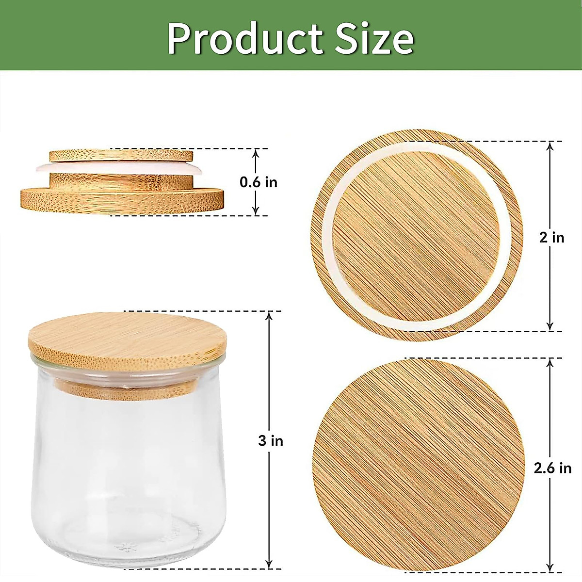 Oui Yogurt Jar Lids, 12 Pack Lids for Oui Yogurt Jars, Bamboo Wooden Lids for Oui Yogurt Jars, Reusable Yogurt Bamboo Jar Lids Set with Silicone Sealing, Oui Lids for Yogurt Jars