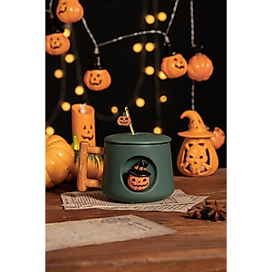 DIHOclub Adorable 3D Ceramic Pumpkin Head Mug with Lid and Spoon - Perfect for Coffee, Tea, Milk, and More - Ideal Gift for Halloween - 14 Ounces (HalloweenG)