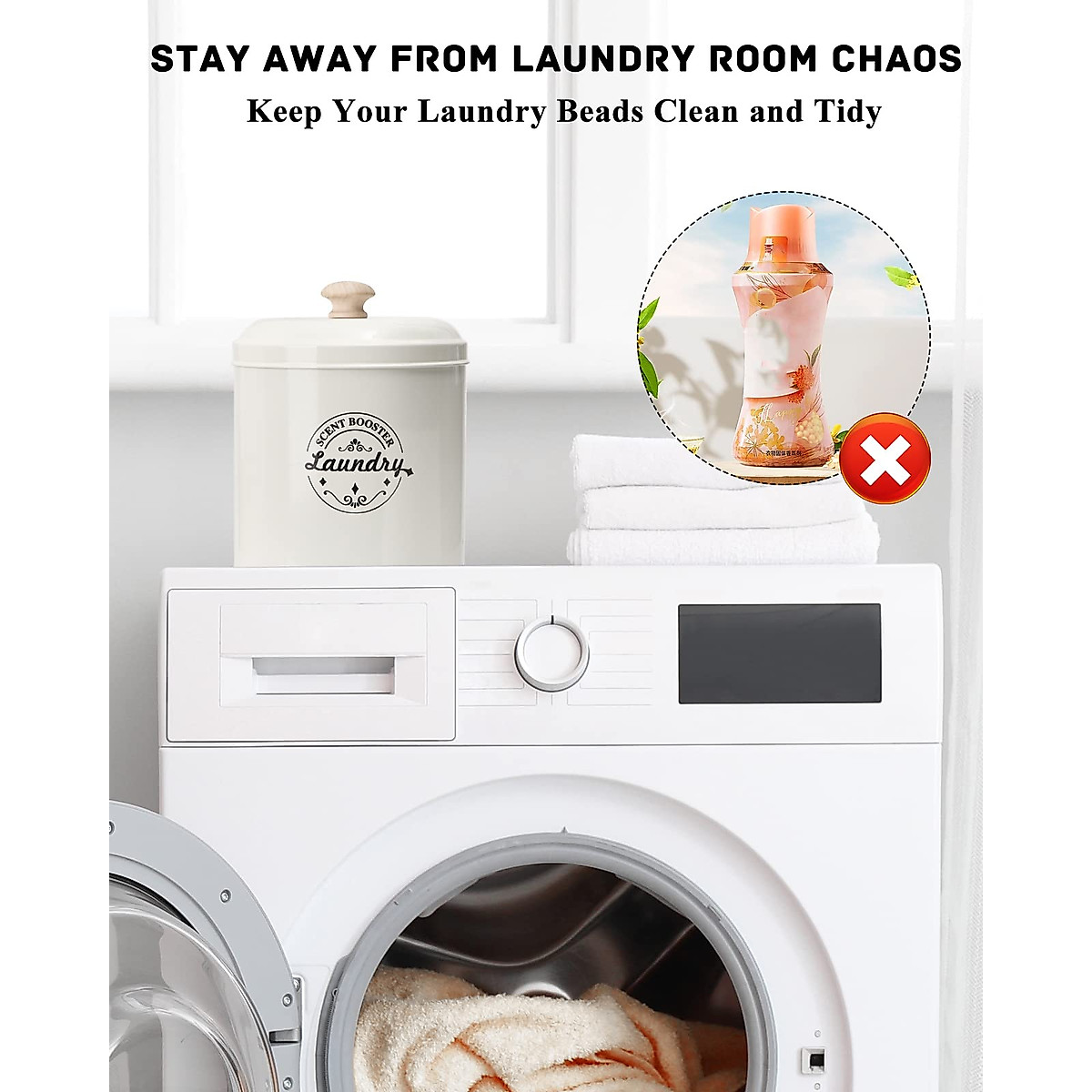 Laundry Scent Booster Beads Dispenser Container for Laundry Room Organization. Laundry Containers for Organizing. Metal Farmhouse Laundry Room Decor. Laundry Dispenser for Detergent, Powder (Cream)