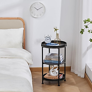 Dulcii Side Table, Round End Table with 3 Shelves for Living Room, Bedroom, Nightstand with Steel Frame for Small Spaces, Industrial Round Sofa Table, Outdoor Accent Coffee Table, Grey