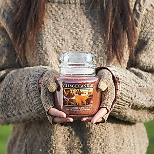 Village Candle Mulled Cider Medium Glass Apothecary Jar Scented Candle, 13.75 oz, Red