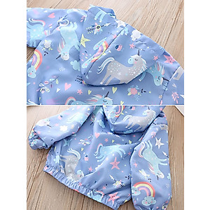 Little Girls Unicorn Cotton Hoodies Zipper Jackets Raincoat Fall Windbreaker for Kids Size 4 5 T
