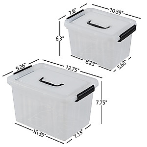 Aninhao 12 Quart & 6 Quart Clear Plastic Storage Bins, Latching Storage Box Bin with Handle, 2 Packs