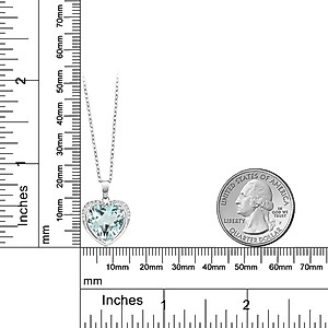 Gem Stone King 925 Sterling Silver Simulated Aquamarine Pendant Necklace For Women (3.00 Cttw, Heart Shape 10MM, With 18 Inch Silver Chain)