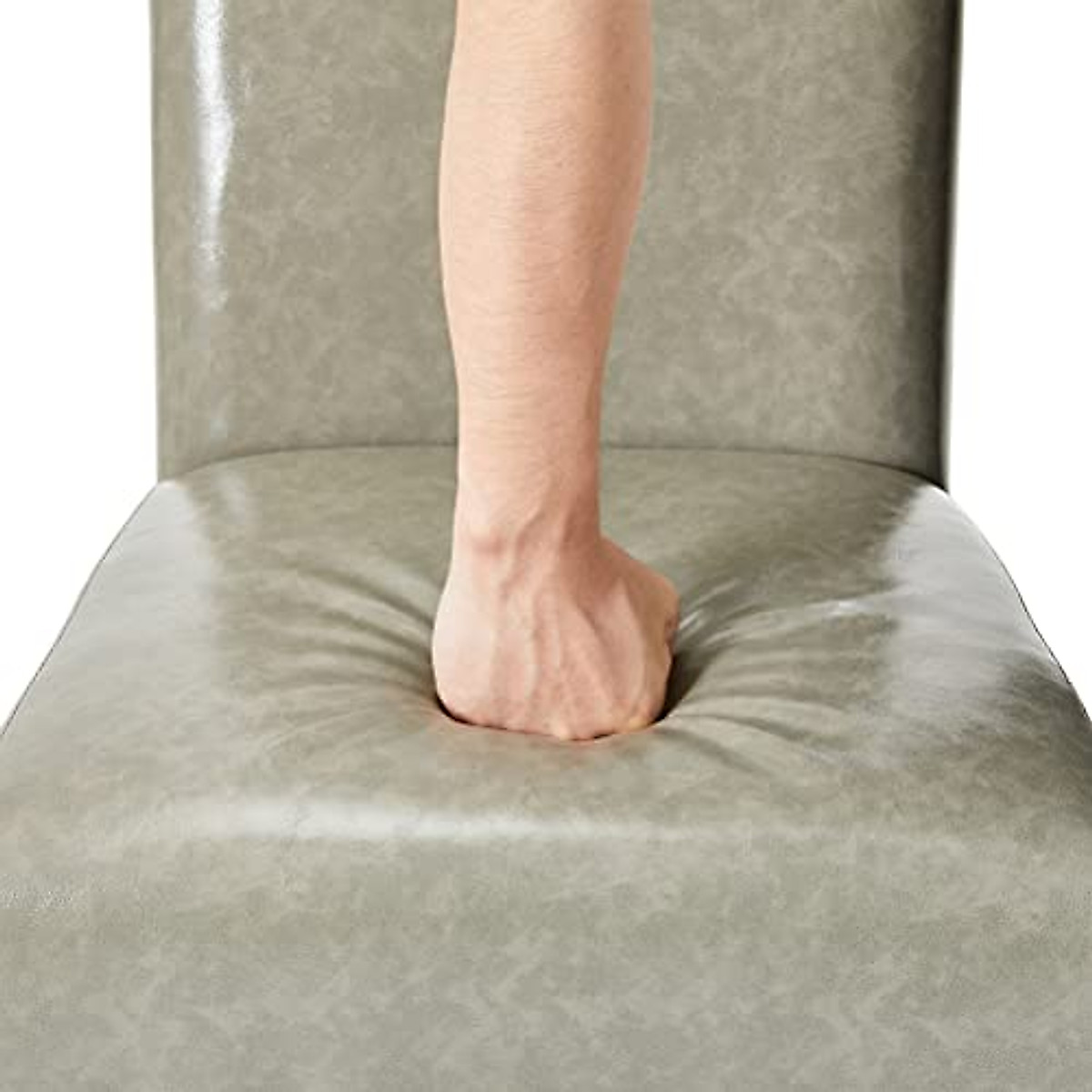 glitzhome Set of 4 Upholstered Chairs, PU Leather Dining Room Kitchen Side Chair with Nailhead Trim and Rubber Wood Legs, Gray