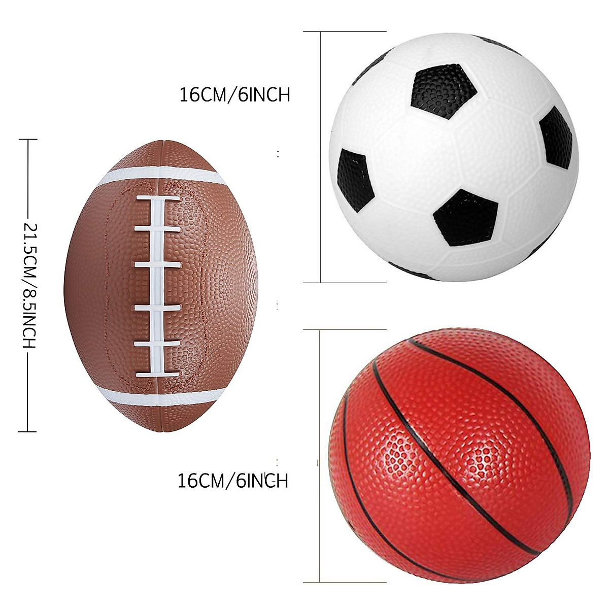 Amarlozn Sports Balls Set, Inflatable 6" Football 6" Basketball 8.5" Rugby 3" Baseball for Kids Adults, Beach Pool Playground Indoor Outdoor Hoop Fun, with Pump, 4 PCS