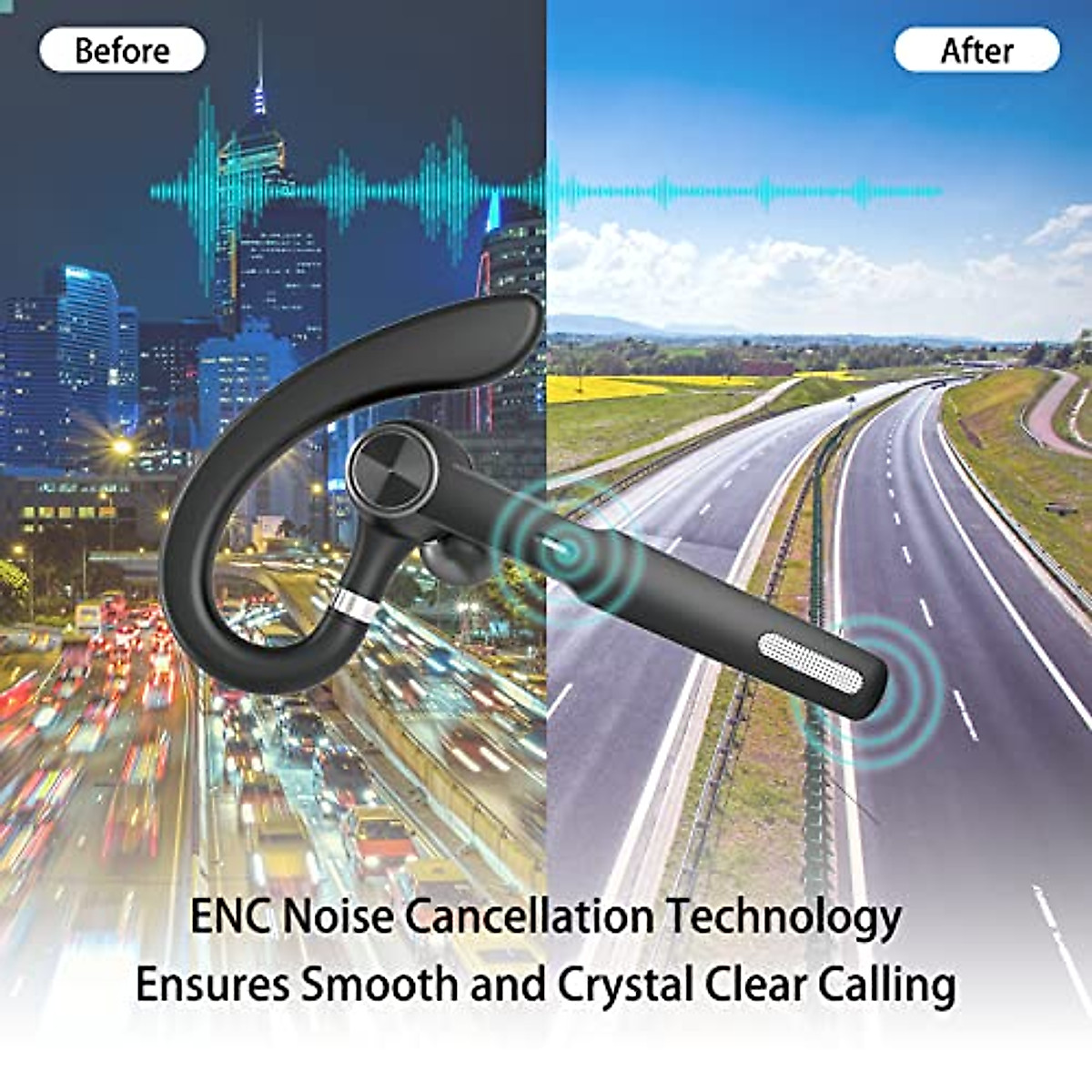 AODE Bluetooth Headset , Earpiece with ENC MIC ,Trucker wireless headset Charging Case 55Hrs playtime 5.3 Hands-Free Caller Voice Announce for Driving/Business（Upgrade Version) Update-Black