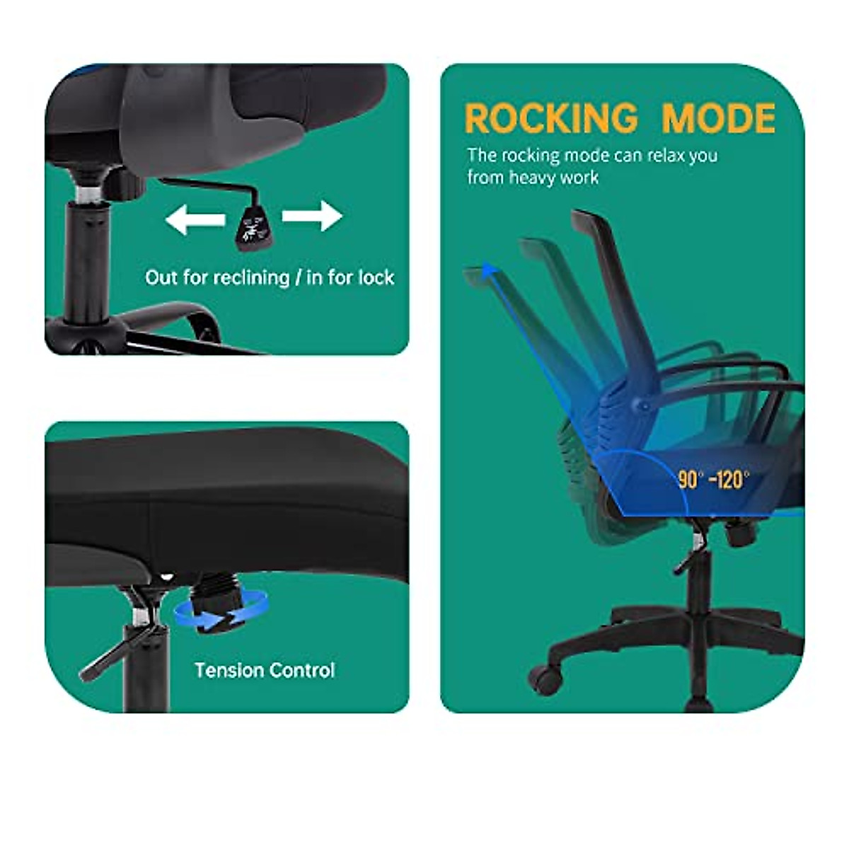 FDW Rolling Mesh Computer Task Swivel Home Comfortable Chair with Lumbar Support and Height Adjustable (Black)