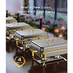 Chafing Dishes for Buffet 4 Pack, 8QT [Elegant Gold and Silver Colors] Stainless Steel Chafing Dish Buffet Set [Sturdy and High Grade] Chafers and Buffet Warmers Sets for Any Party with Complete Set