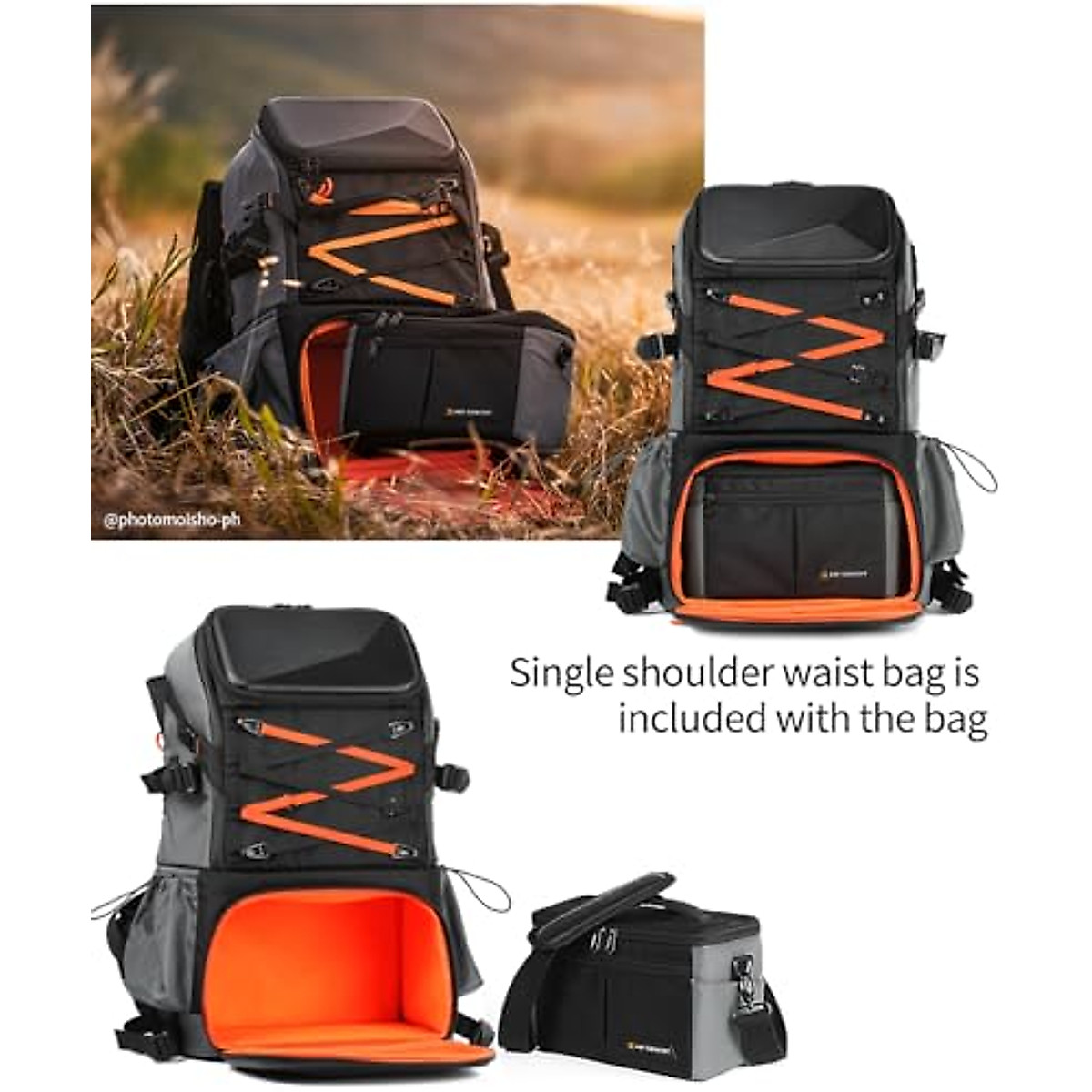K&F Concept Camera Bag EVA Waterproof 2 in 1Camera Backpack Shoulder Bag 32L Large Capacity with Rain Cover Storage for 15.6" Laptop for Photography