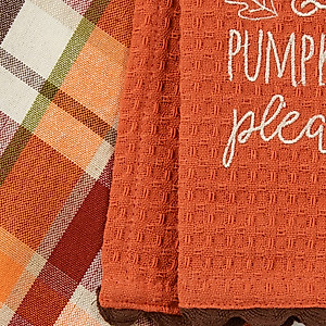 DII Pumpkin Spice Fall Kitchen Towels Collection Durable Cotton Cloth, Decorative and Absorbent, Dish Towel Scarf, 4x70, Autumn Check