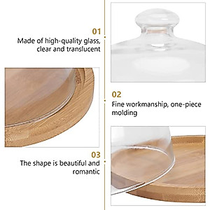 Cabilock Wood Cake Tray with Glass Dome Round Clear Cloche Dome Cake Plate Server Cake Display Cover Glass Cake Pan Cover Food Plate Lid for Cake Dessert Cheese Pastries 6. 5inch