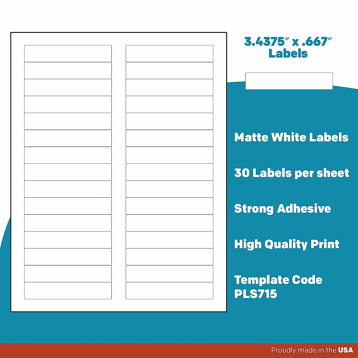 Premium Label Supply White File Folder Labels – 3.4375" x .667" – Laser/Inkjet Compatible – (30 Labels/Sheet) 25 Sheets – 750 Total Adhesive Labels