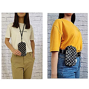 Men Women Sports Phone Pouch, Tainada Two Zippered Pouch Carry Bag for iPhone 14/13 / 12 Pro Max, Samsung Galaxy S23+ / S22+, Note 20, A54, Google Pixel 7/6, 7a / 6a (Black White Polka Dots)