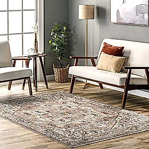 nuLOOM Harriet Vintage Medallion Fringe Area Rug, 4' x 6', Light Brown