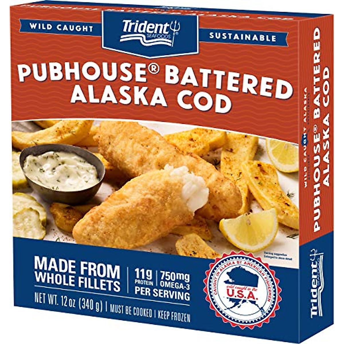 Trident Seafoods - Pub House Battered Cod - 12 oz, Frozen - Wild Caught Alaska Cod - 11g of Protein and 780mg of Omega-3 Per Serving - Made from Whole Fillets - Certified Sustainable