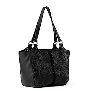 The Sak Womens Bolinas Leather Satchel, Black Leaf Embossed, One Size US