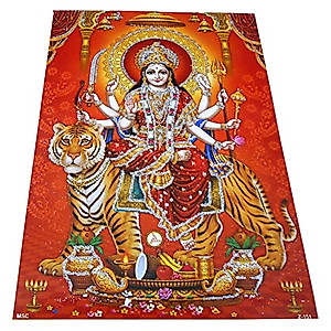 crafts of india best of indian crafts store Goddess Durga Poster/Reprint Hindu Goddess Sheran Wali Mata Picture with Glitter (Unframed : Size 5"X7" inches)