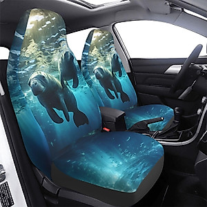 Foruidea Florida Manatee Mother and Baby Car Seat Covers Universal 2 Pcs Auto Front Seat Cover Fit Most