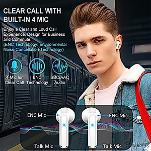 Wireless Earbud, Bluetooth 5.3 Headphones 2022 Bluetooth Earbud with 4 ENC Mics, Wireless Earphones in Ear Noise Cancelling Wireless Headphons Deep Bass IP7 Waterproof Ear Buds for iOS Android USB-C