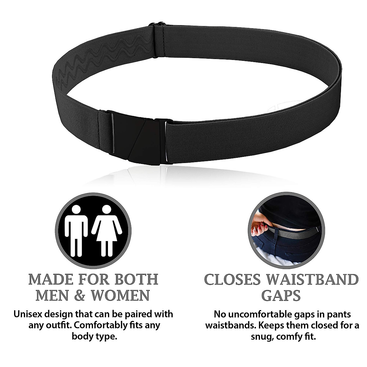 ONE-BELT No Show Invisible Elastic Belts for Women & Men Non Slip Fits waist upto 50 Inch. (Matte Black)