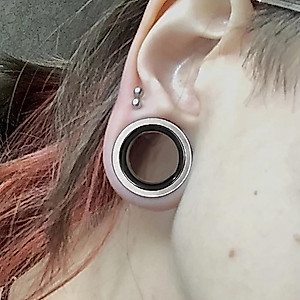 Casvort 4 PCS 14mm (9/16'') Hypoallergenic 316 Stainless Steel Round Screw Back Double Color Ear Plugs Tunnels Gauges Stretcher Piercings Body Jewelry