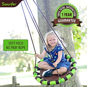 Swurfer Orbit - Cool-Feel Mesh Padded Round Saucer Tree Swing, Weather Resistant Quick Drying Fabric, Tool Free Assembly, Holds 500lbs (24 Inch)