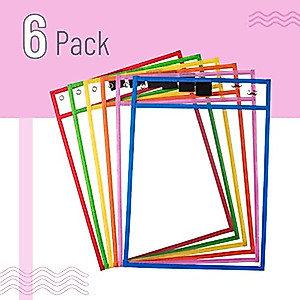 Mr. Pen- Dry Erase Pocket Sleeves, 10 x 14 Inch, 6 Pack, Colorful, Plastic ,Reusable, Clear, Classroom Sleeves