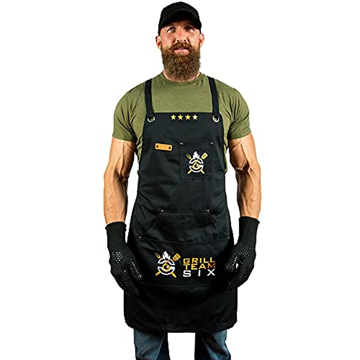 GRILL TEAM SIX BBQ Aprons for Men Ultra Tough Elite Chef Apron with 5 Pocket Design - Perfect Grilling Gifts for Men and Dads