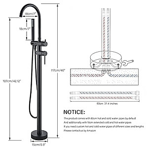 Freestanding Bathtub Faucet Matte Black Floor Mounted Tub Filler with Hand Shower 360 Degree Swivel Standing Spout Brass High Flow Mixer Taps