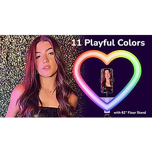 Dixie & Charli 13" Heart Shaped Color LED Ring Light Cell Phone Holder with 63" Tripod Stand and Wireless Remote