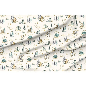 Spoonflower Fabric - Baby Dragon Whimsical Fun Cute Happy Cheerful Fantasy Mythical Beige Printed on Polartec(R) Fleece Fabric by The Yard - Sewing Blankets Loungewear and No-Sew