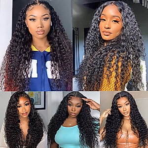 Alimog Water Wave Lace Front Wig, 100% Human Hair, Natural Color, 180 Density, 22-22.5 Inch Cap, Can Be Dyed and Curled