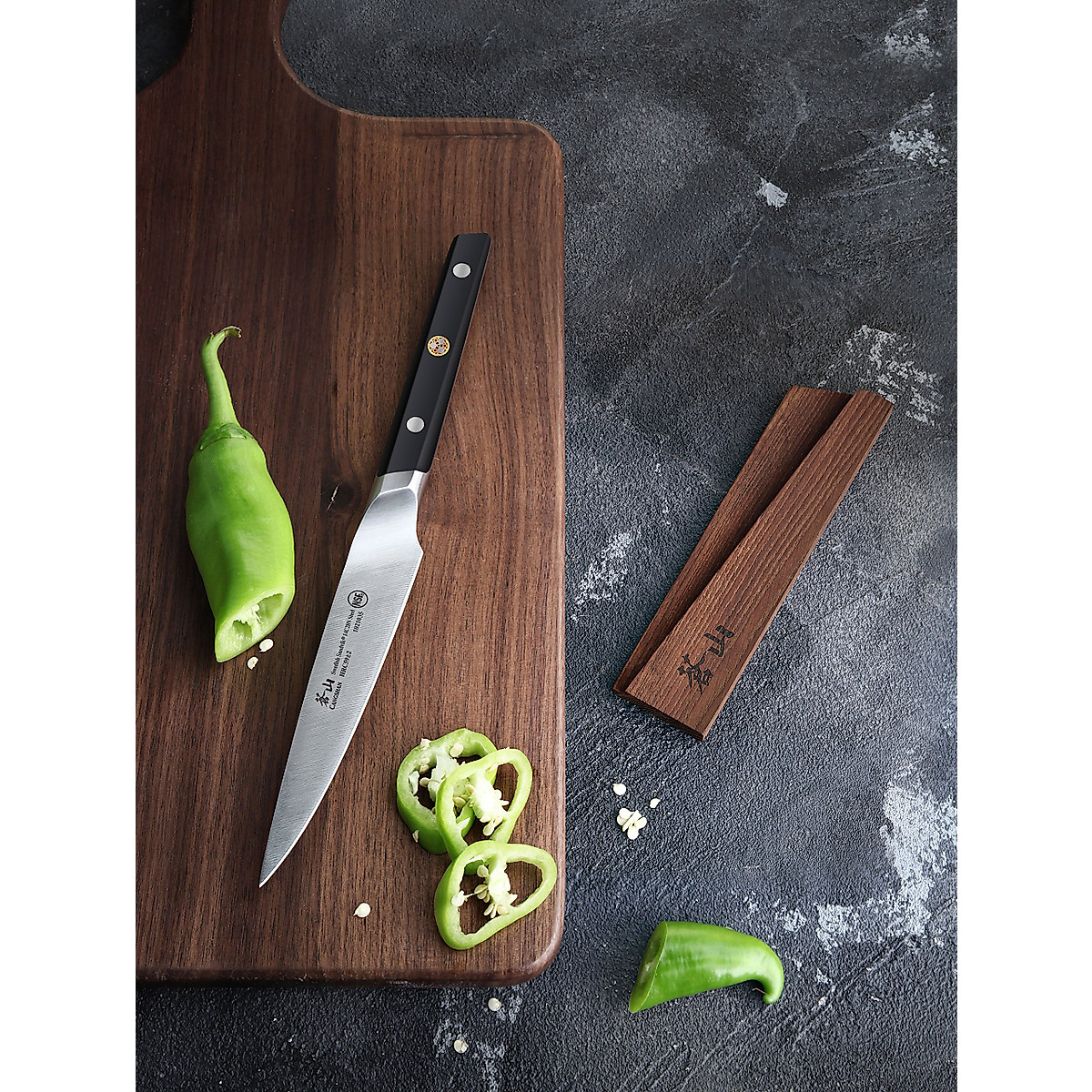 Cangshan TC Series 1021042 Swedish 14C28N Steel Forged 5-Inch Utility Knife and Wood Sheath Set