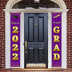 HAMIGAR 6x1ft Class of 2022 Congrats Grad Door Porch Banner Sign - Purple Gold College High School Graduation Decorations Decor Party Supplies
