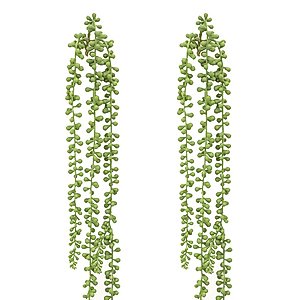Sunrisee 2 Pcs Artificial Hanging Succulents Plants Faux String of Pearls Plant Wall Hanging Succulent Vines for Home Garden Wall Decoration, 2.3FT