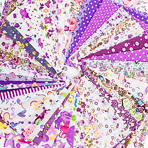 RayLineDo 50pcs 1010cm Different Pattern Patchwork Fabric Craft Printed Cotton Material Mixed Squares Bundle Quilting Scrapbooking Sewing Artcraft DIY Fabric Purple Series