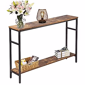 Timberer Narrow Console Table, 47 Inch Sofa Table with Adjustable Shelf, 2-Tier Long Skinny Table for Hallway, Entryway, Living Room, Foyer, Rustic Brown