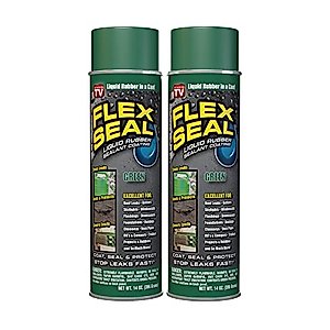 Flex Seal, 14 oz, 2-Pack, Green, Stop Leaks Instantly, Waterproof Rubber Spray On Sealant Coating, Perfect for Gutters, Wood, RV, Campers, Roof Repair, Skylights, Windows, and More