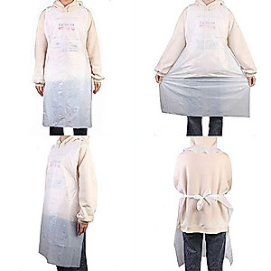 hapray 50 Pieces Disposable White Plastic Aprons, 46 inches x 28 inches Waterproof Polyethylene Perfect for Cooking Painting Arts n' Crafts and More